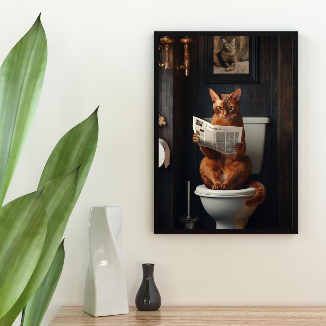 Abyssinian on Toilet Poster, Cat Poster, Abyssinian Bathroom Print, Cat ...