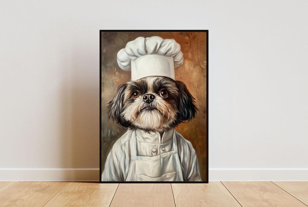 Shih Tzu in Chefs Hat Poster, Pet Poster, Shih Tzu in Apron Print ...