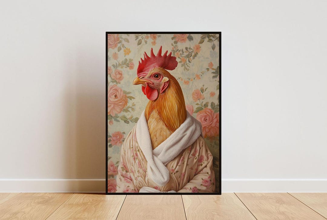 Chicken in Bathrobe Poster, Animal Poster, Chicken Bathroom Print ...