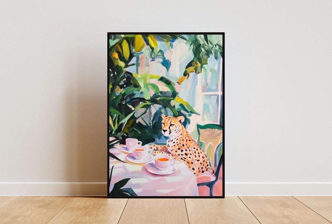 Retro Cheetah Poster, Cheetah Oil Painting, Vintage Cheetah Poster ...