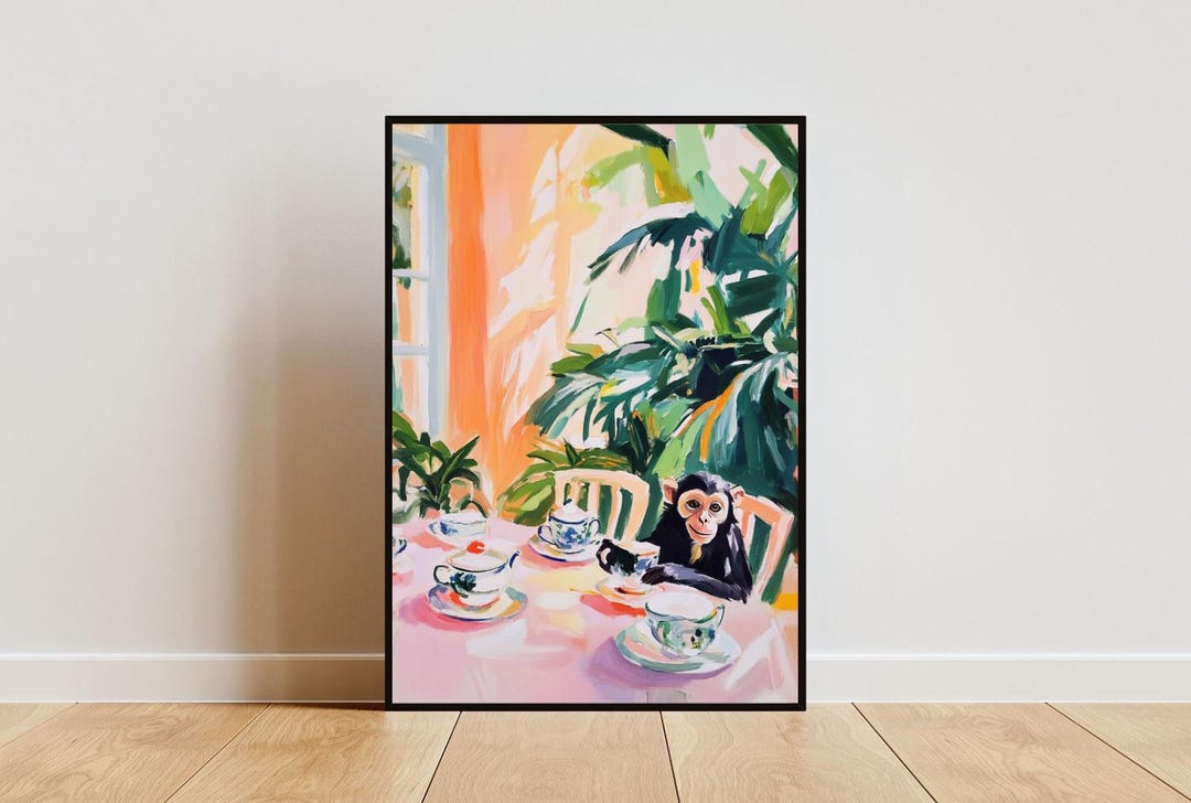 Retro Monkey Poster, Monkey Oil Painting, Vintage Monkey Poster, Animal ...