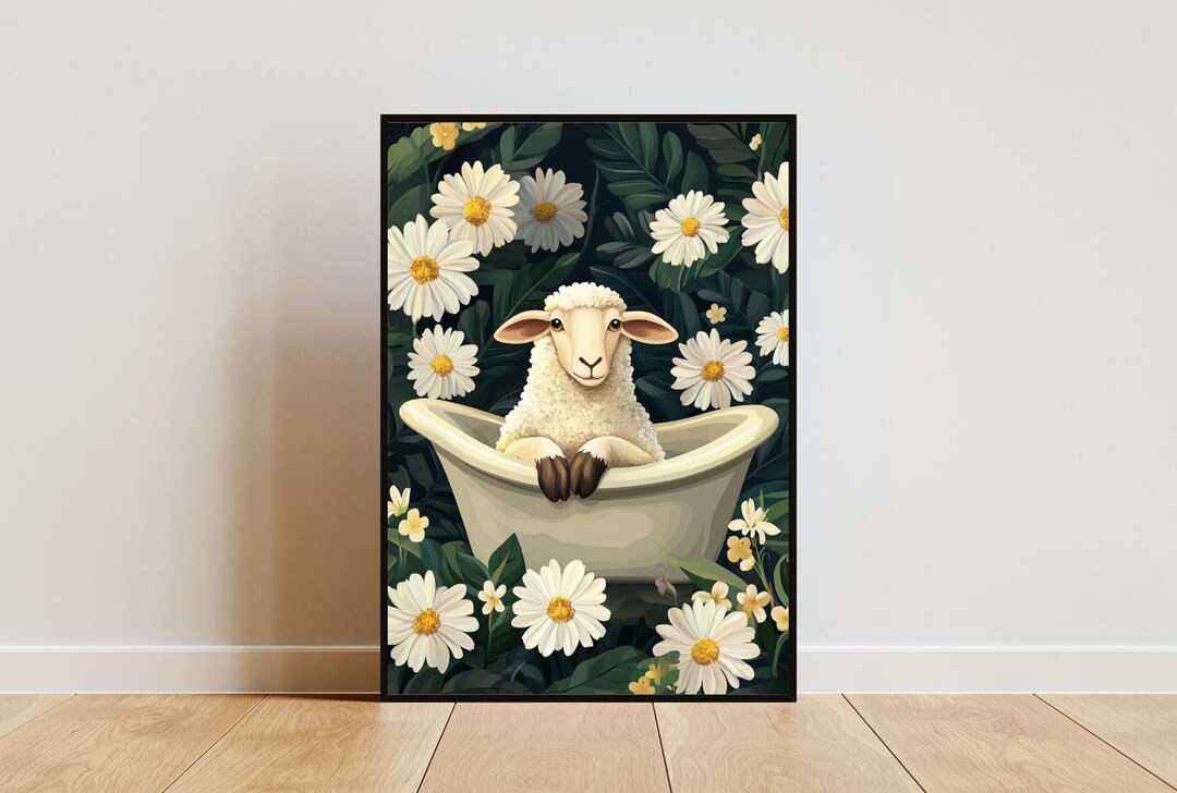 Sheep in Bathtub Poster, Funny Animal Poster, Sheep Bathroom Print ...
