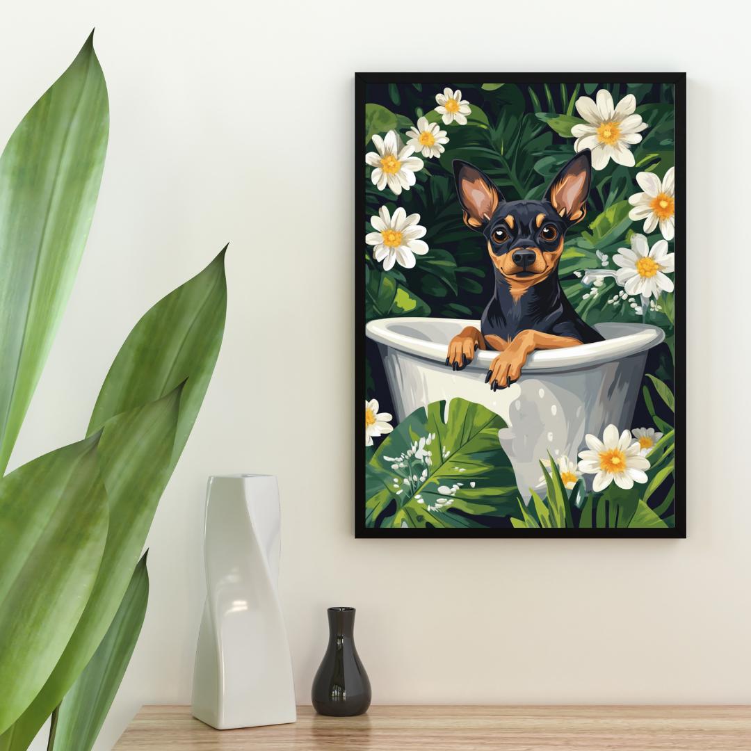 Miniature Pinscher in Bathtub Poster, Funny Dog Poster, Miniature ...