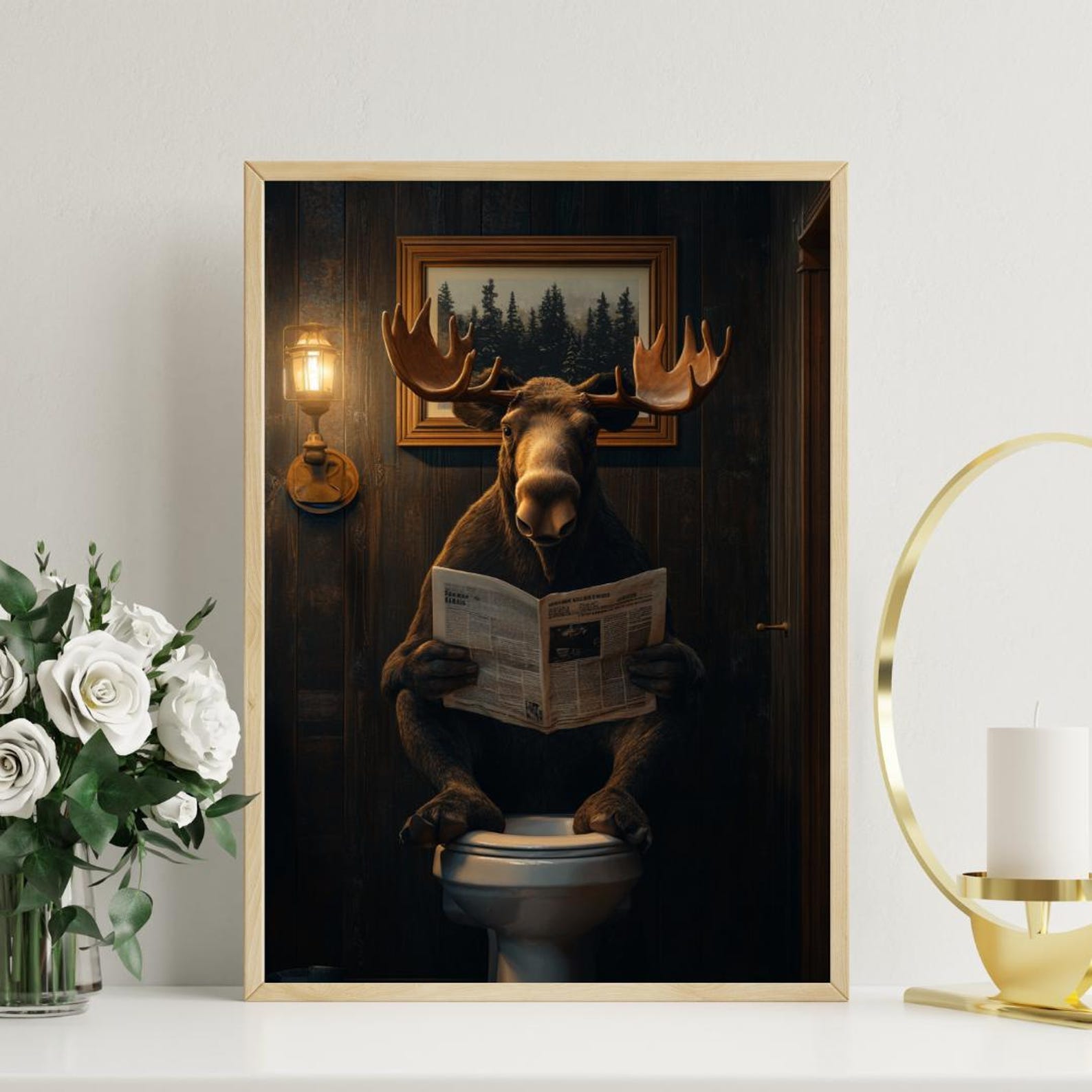 Moose on Toilet Poster, Animal Poster, Moose Bathroom Print, Animal ...
