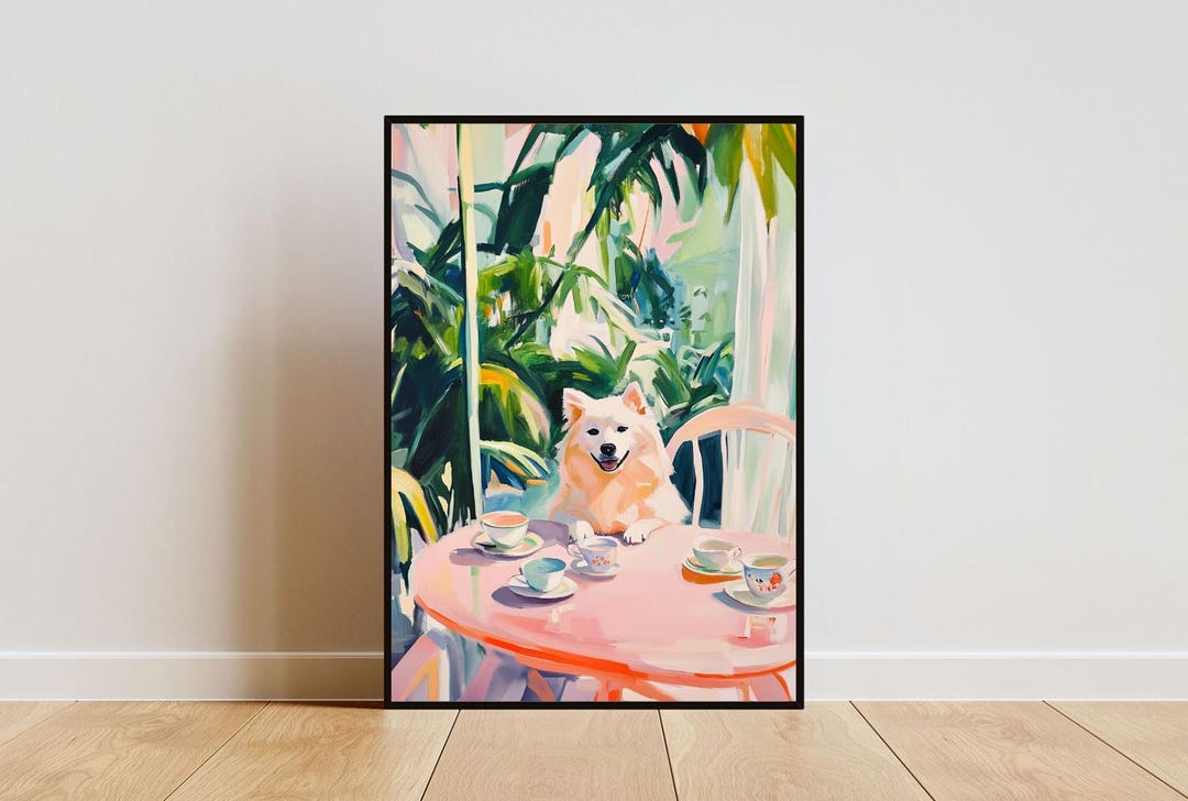 Retro Samoyed Poster, Samoyed Oil Painting, Vintage Samoyed Poster, Dog Dining Room Wall Art ...