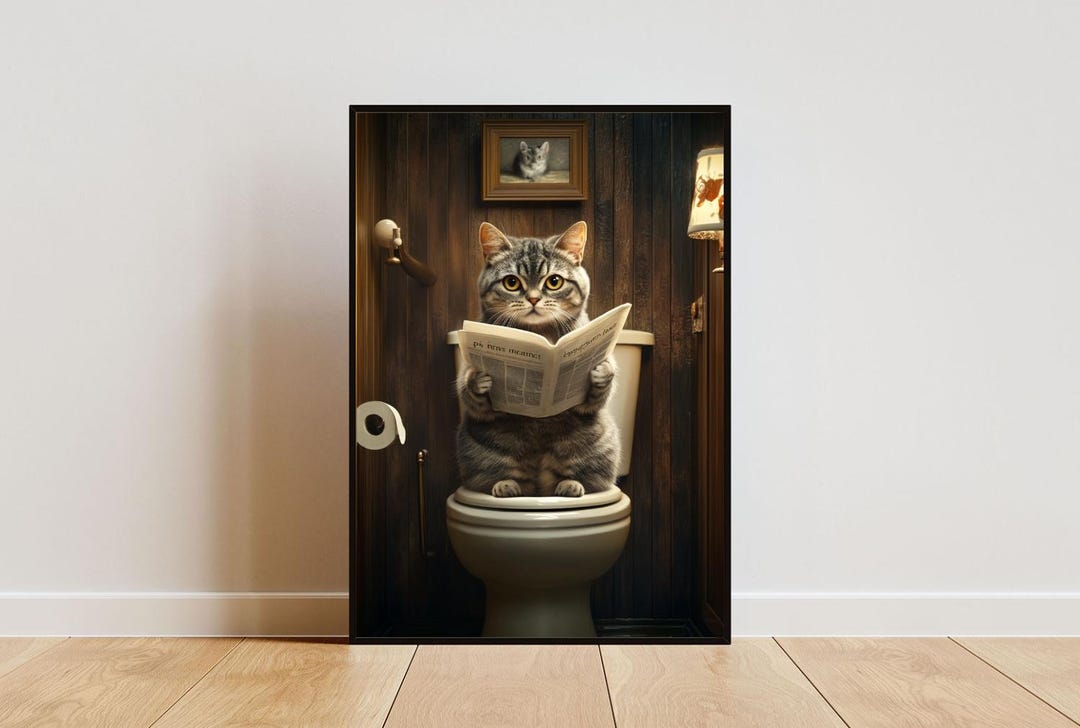 Scottish Fold on Toilet Poster, Cat Poster, Scottish Fold Bathroom ...