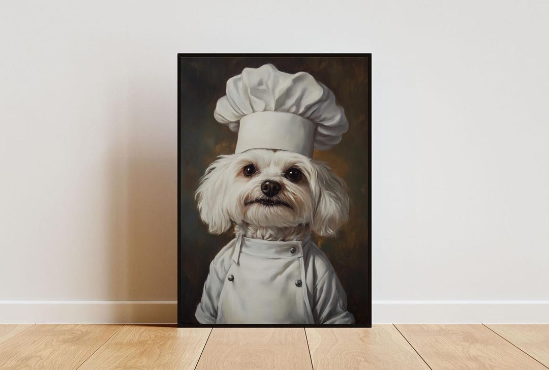 Maltese in Chefs Hat Poster, Pet Poster, Maltese in Apron Print, Funny ...