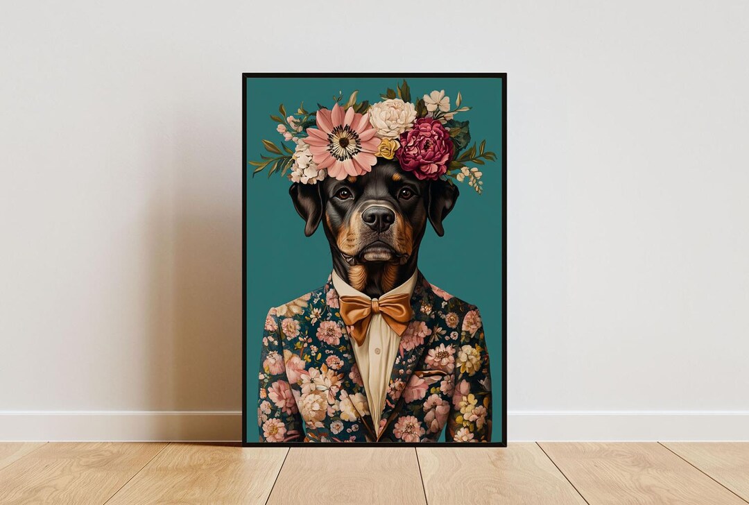 Rottweiler in Suit Poster, Rottweiler Portrait, Rottweiler Oil Painting ...