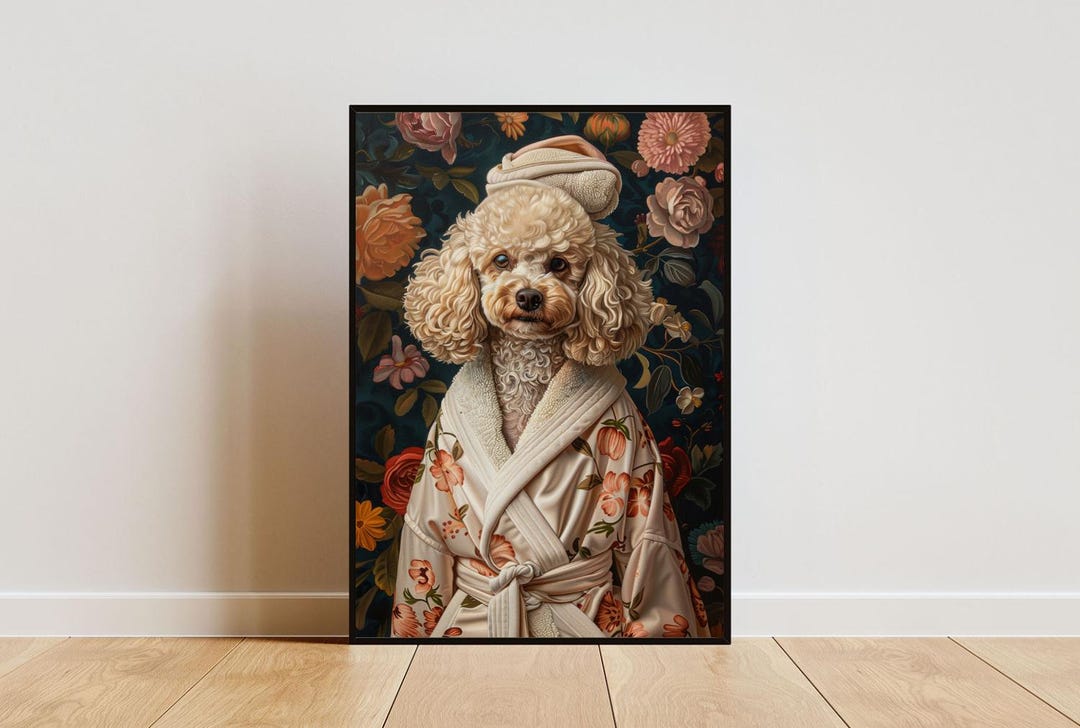 Poodle in Bathrobe Poster, Dog Poster, Poodle Bathroom Print, Dog Wall ...
