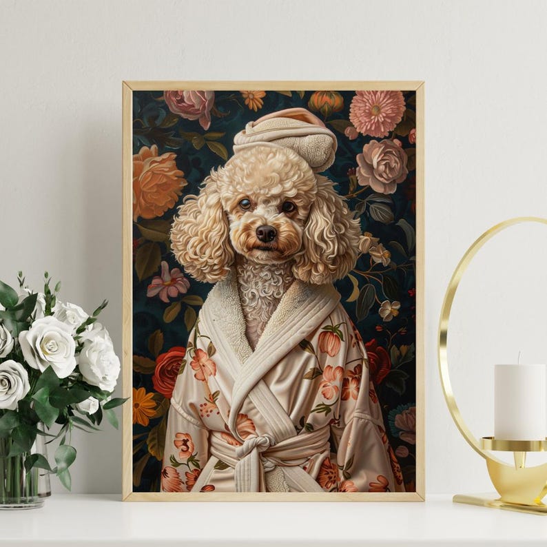 Poodle in Bathrobe Poster, Dog Poster, Poodle Bathroom Print, Dog Wall ...