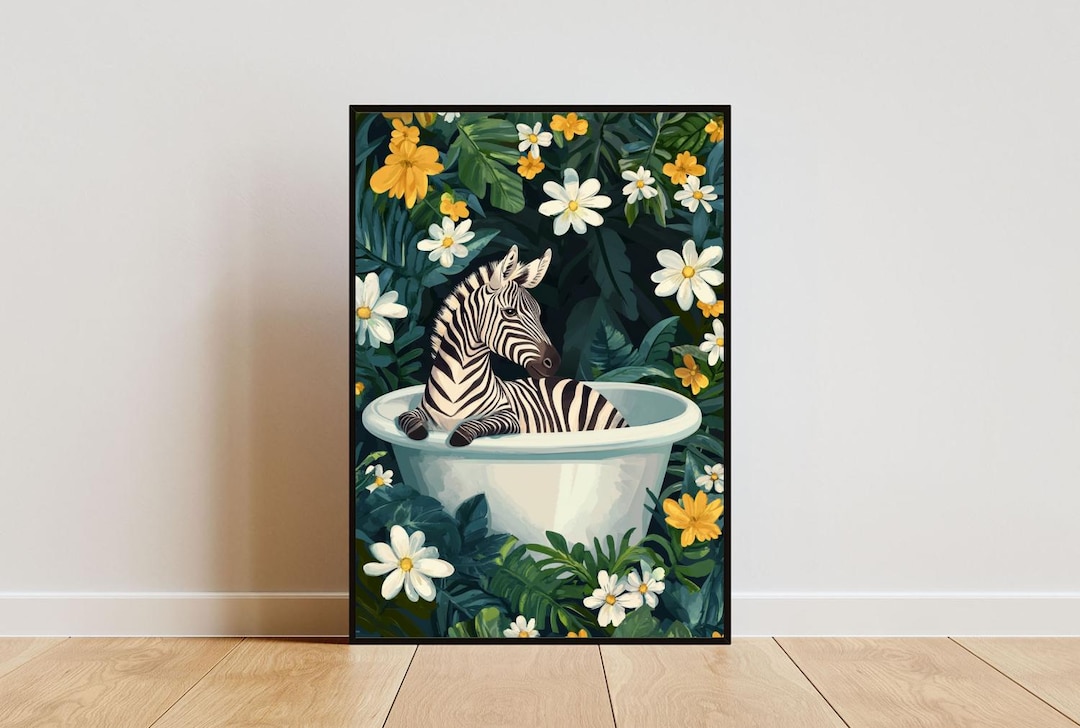 Zebra in Bathtub Poster, Funny Animal Poster, Zebra Bathroom Print ...