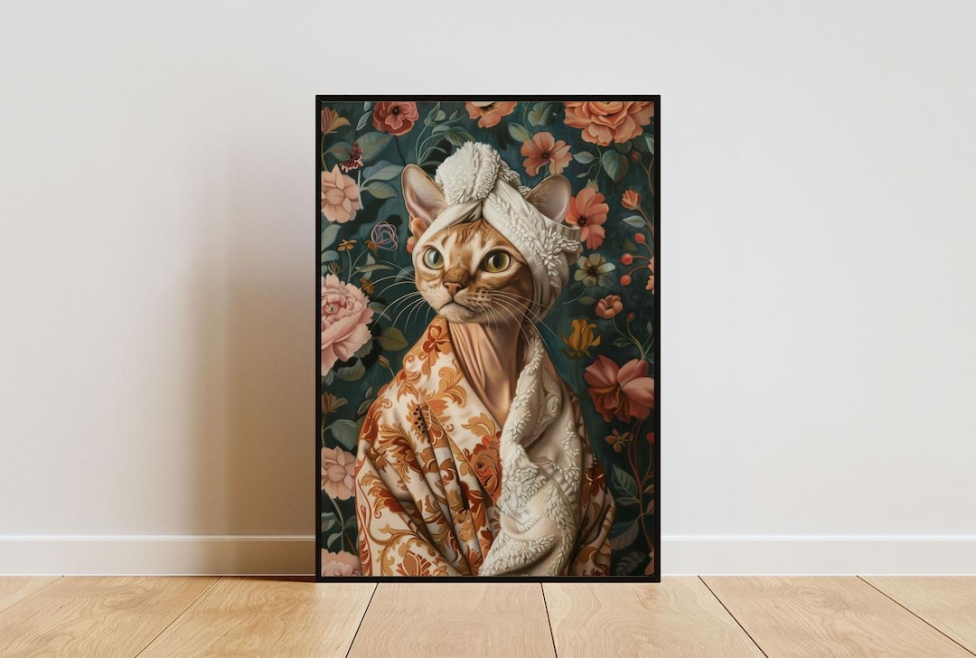 Abyssinian in Bathrobe Poster, Cat Poster, Abyssinian Bathroom Print ...