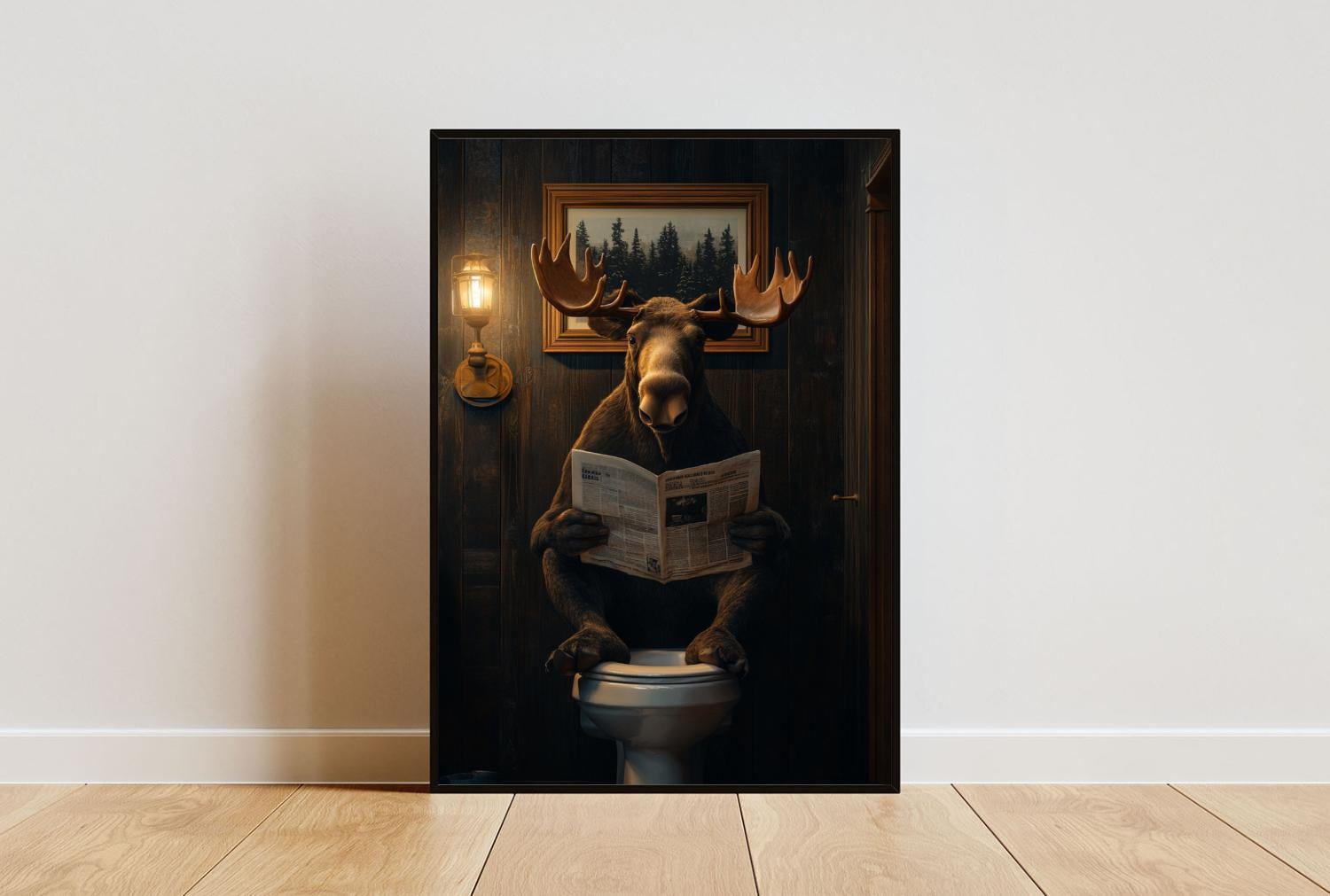 Moose on Toilet Poster, Animal Poster, Moose Bathroom Print, Animal ...