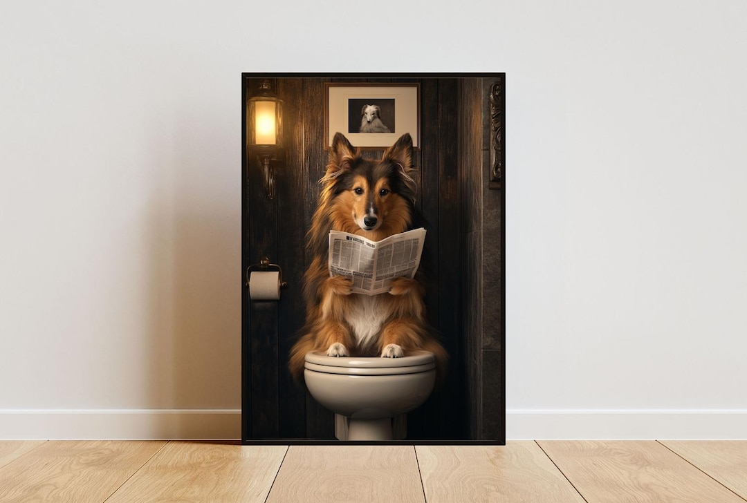 Shetland Sheepdog on Toilet Poster, Dog Poster, Shetland Sheepdog ...