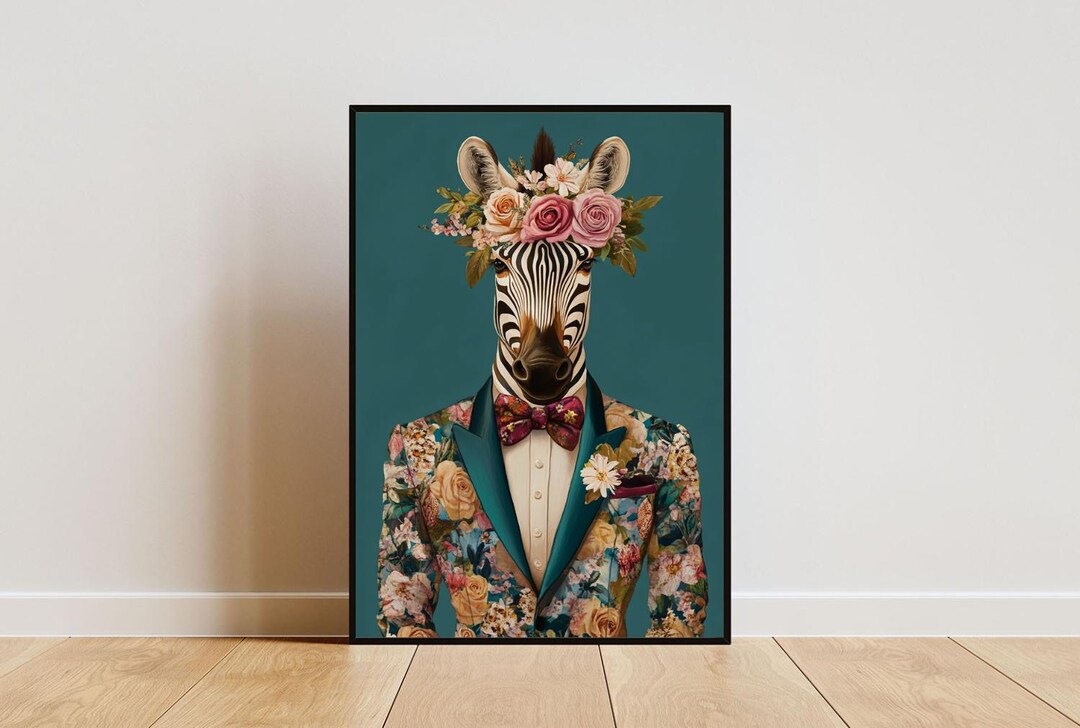 Zebra in Suit Poster, Zebra Portrait, Zebra Oil Painting, Animal Head ...