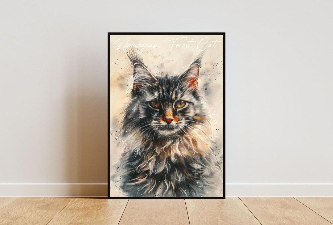 Norwegian Forest Cat Poster, Cat Poster, Norwegian Forest Cat Print ...