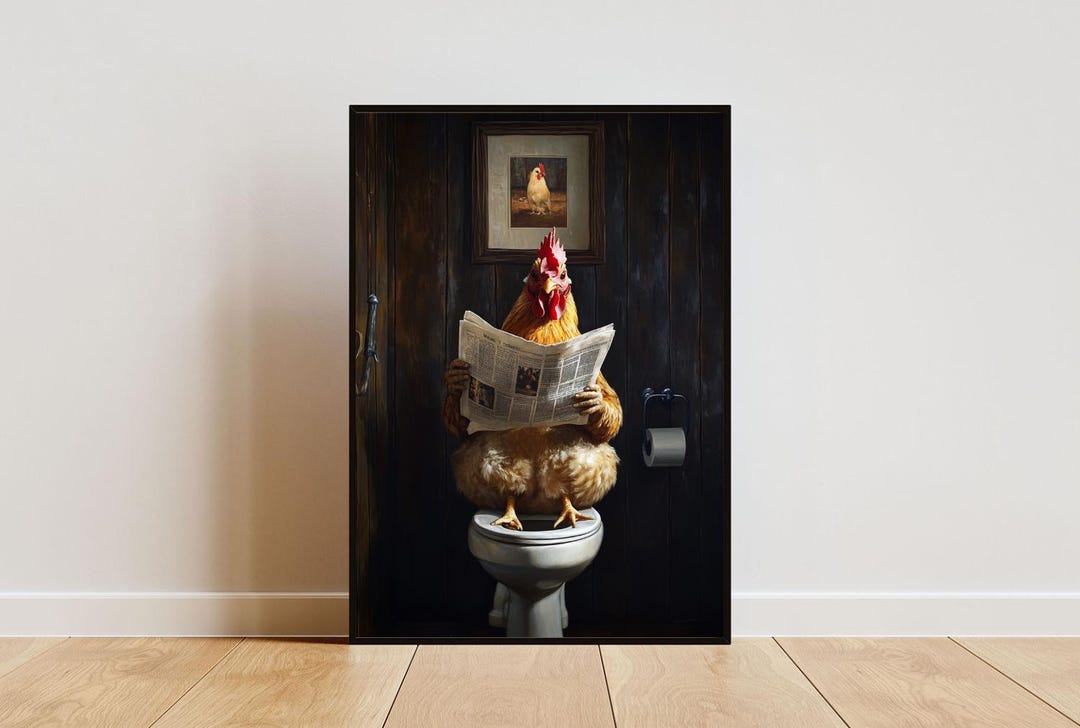 Chicken on Toilet Poster, Animal Poster, Chicken Bathroom Print, Animal ...