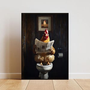 Chicken on Toilet Poster, Animal Poster, Chicken Bathroom Print, Animal ...