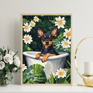Miniature Pinscher in Bathtub Poster, Funny Dog Poster, Miniature ...