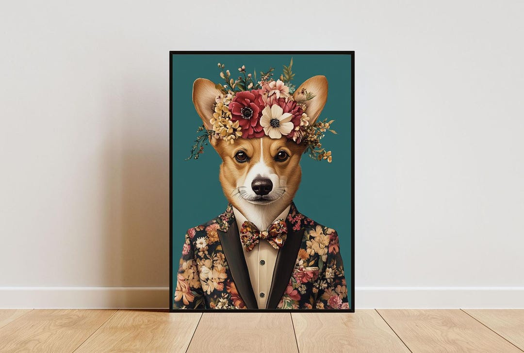 Cardigan Welsh Corgi in Suit Poster, Corgi Portrait, Corgi Oil Painting ...