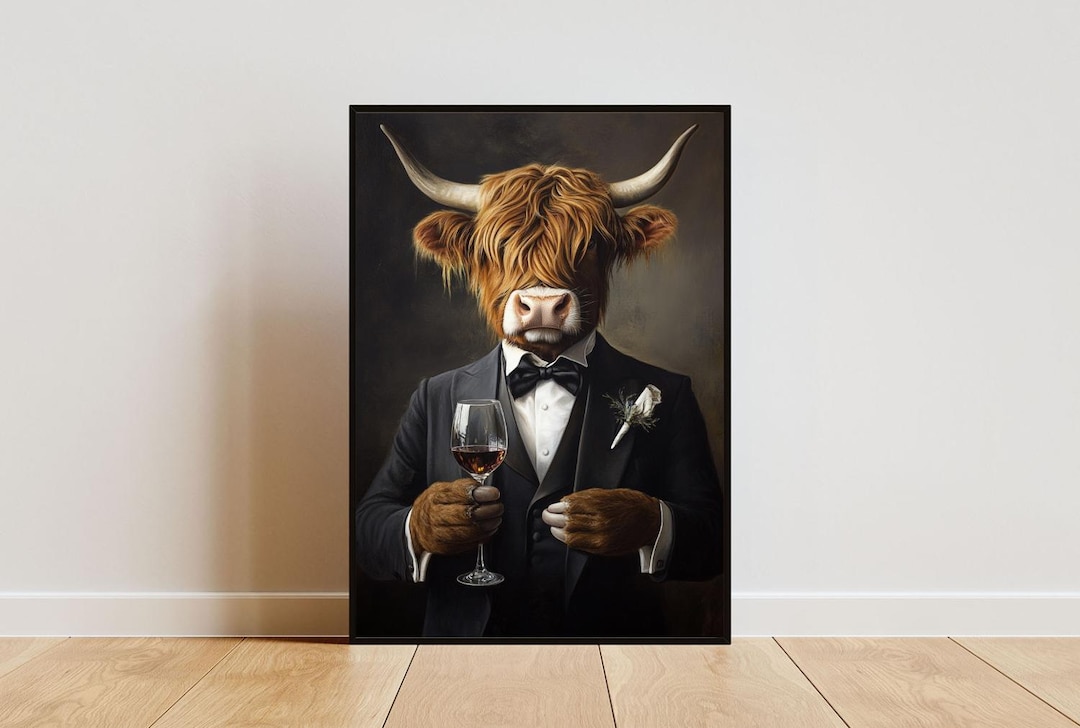 Highland Cow in Tuxedo Poster, Highland Cow in Suit Print, Highland Cow ...