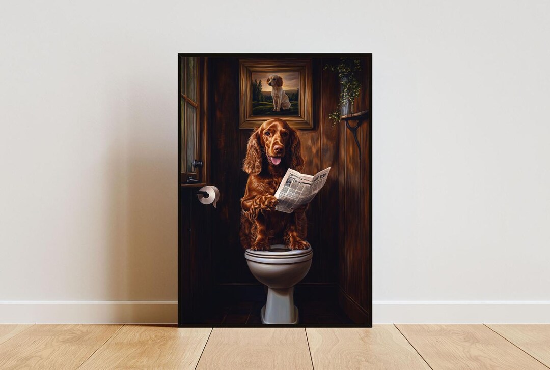 Irish Setter on Toilet Poster, Dog Poster, Irish Setter Bathroom Print ...