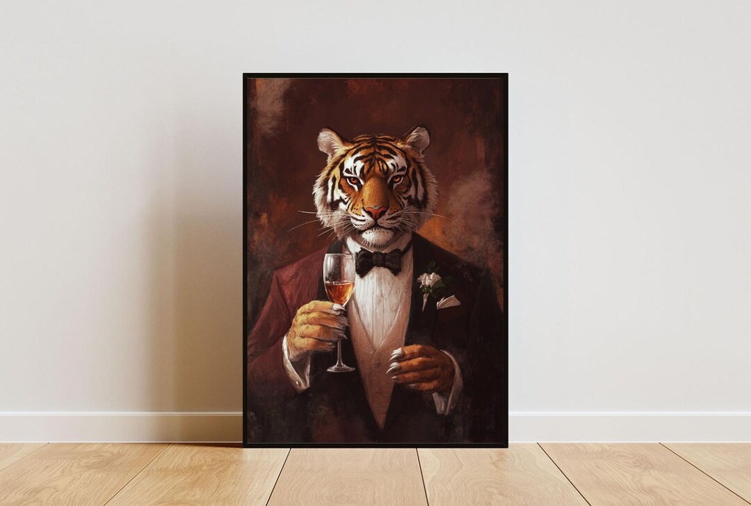 Tiger in Tuxedo Poster, Animal Poster, Tiger in Suit Print, Tiger ...