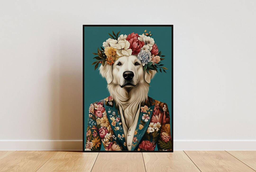 Great Pyrenees in Suit Poster, Great Pyrenees Portrait, Great Pyrenees ...