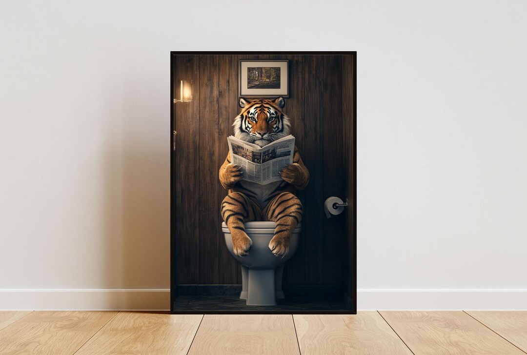 Tiger on Toilet Poster, Animal Poster, Tiger Bathroom Print, Animal ...