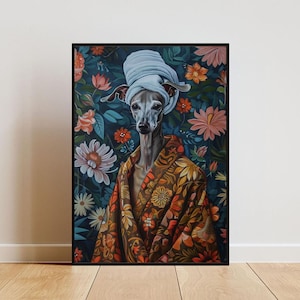 Italian Greyhound in Bathrobe Poster, Dog Poster, Greyhound Bathroom ...