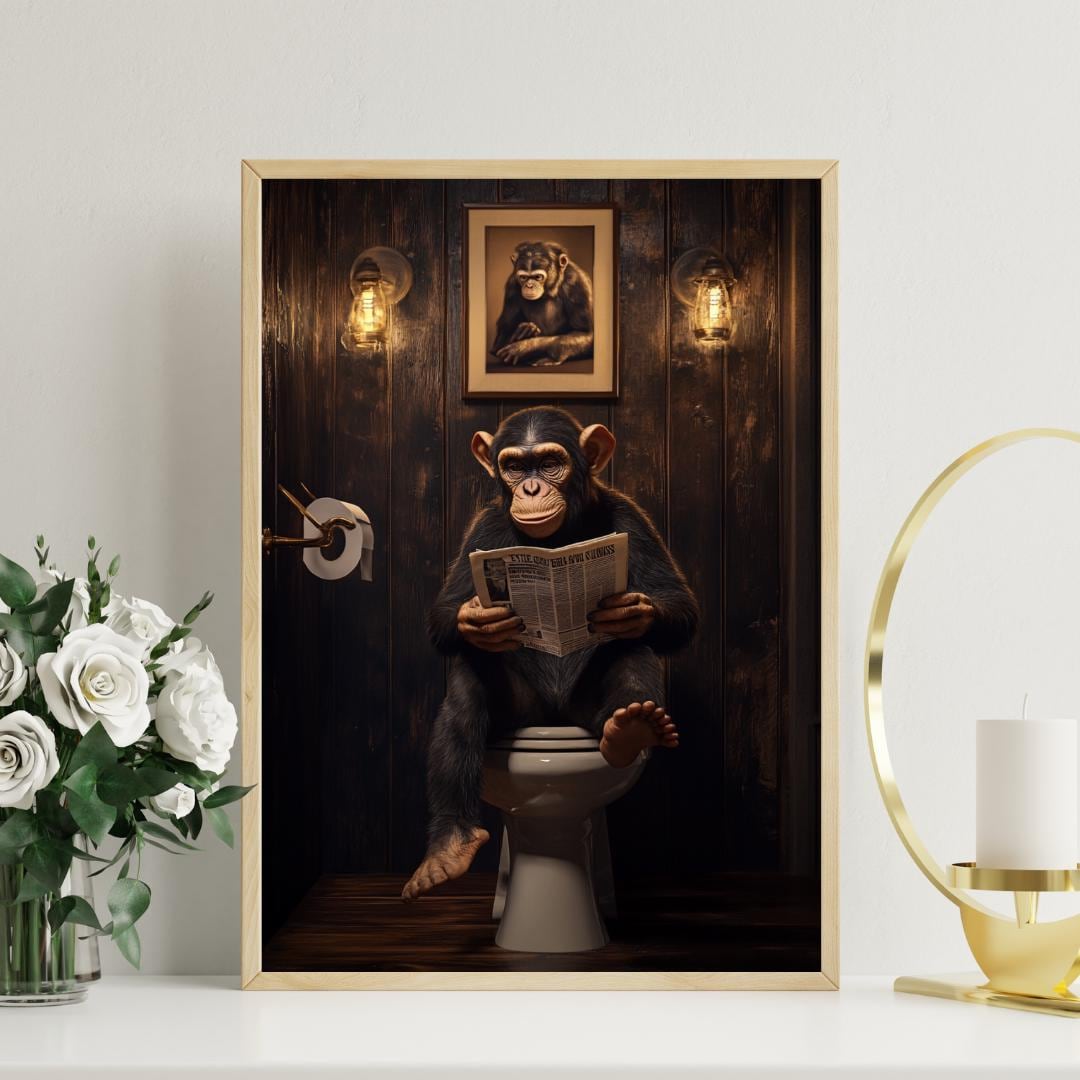 Monkey on Toilet Poster, Animal Poster, Monkey Bathroom Print, Animal ...
