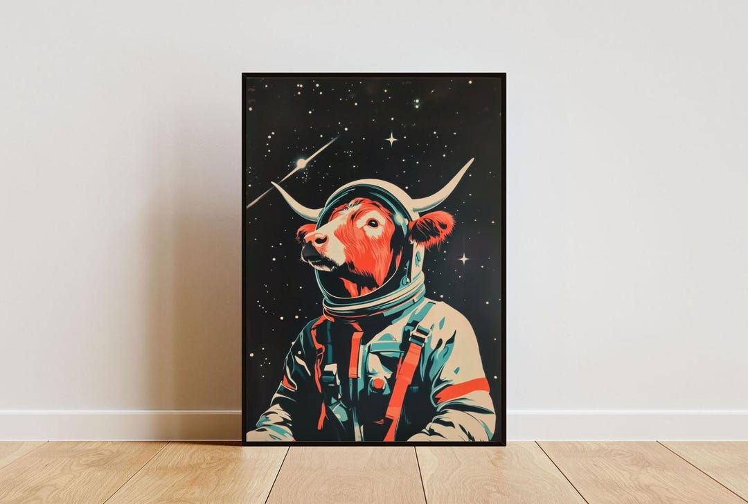 Highland Cow Astronaut Poster, Highland Cow Retro Print, Highland Cow ...