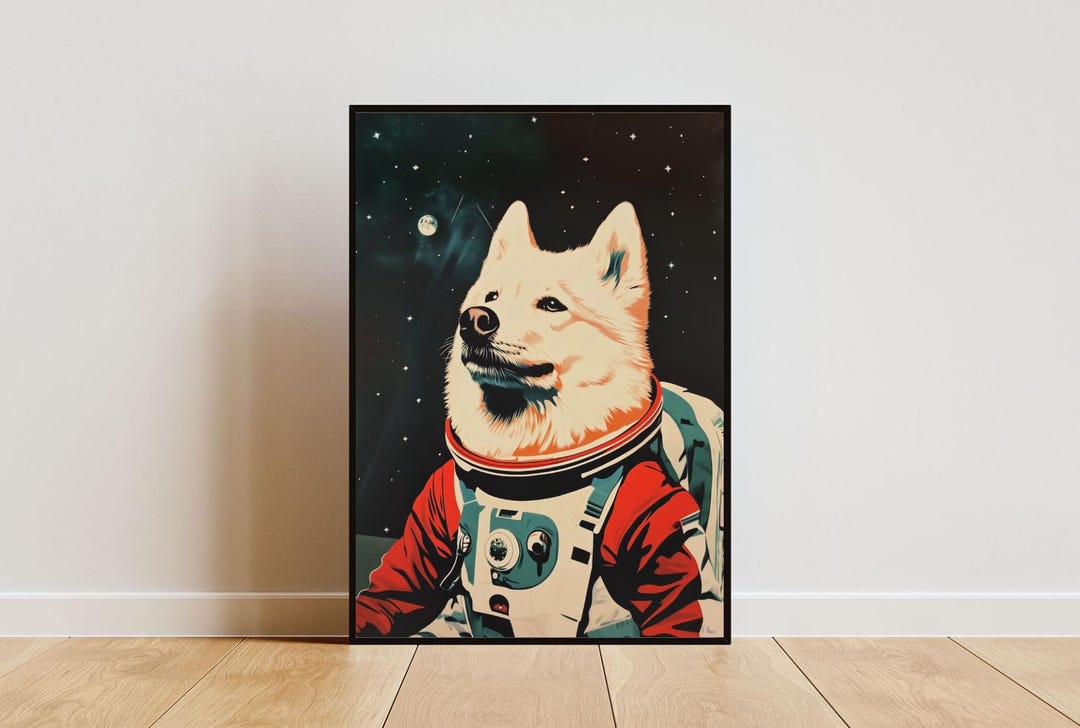 Samoyed Astronaut Poster, Samoyed Retro Print, Samoyed Portrait, Dog Retro Space Poster, Funny ...