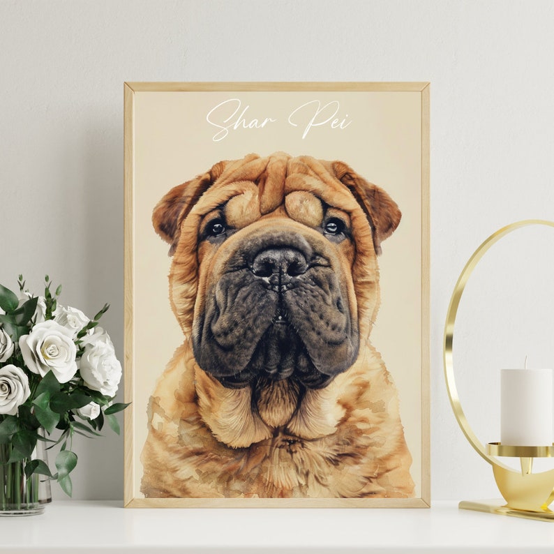 Shar Pei Poster, Dog Poster, Chinese Shar Pei Print, Dog Wall Art ...