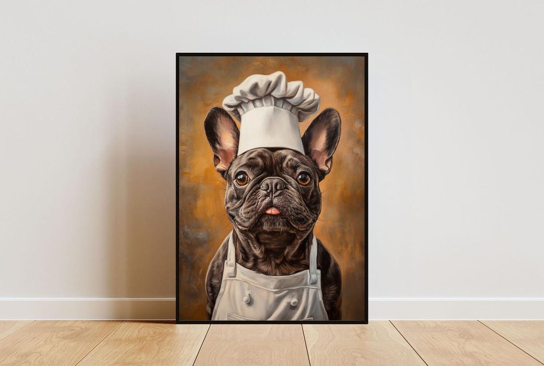 French Bulldog in Chefs Hat Poster, Pet Poster, Frenchie in Apron Print ...