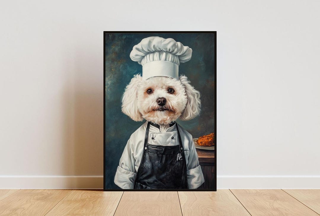 Bichon Frise in Chefs Hat Poster, Pet Poster, Bichon Frise in Apron ...