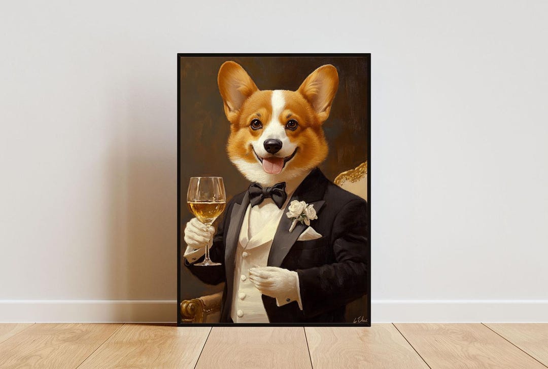 Pembroke Welsh Corgi in Tuxedo Poster, Pet Poster, Corgi in Suit Print ...