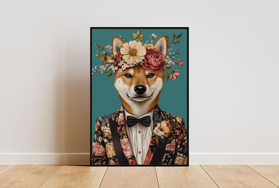 Shiba Inu in Suit Poster, Shiba Inu Portrait, Shiba Inu Oil Painting ...