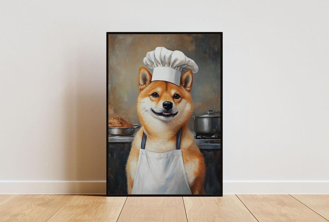 Shiba Inu in Chefs Hat Poster, Pet Poster, Shiba Inu in Apron Print ...