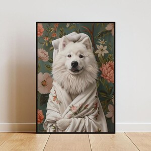 Samoyed in Bathrobe Poster, Dog Poster, Samoyed Bathroom Print, Dog ...