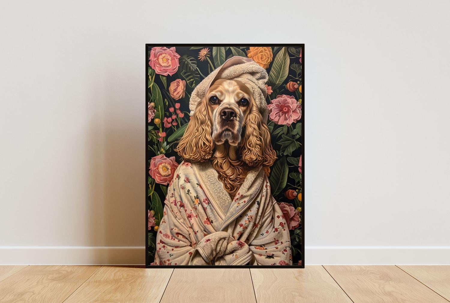 Cocker Spaniel in Bathrobe Poster, Dog Poster, Cocker Spaniel Bathroom ...