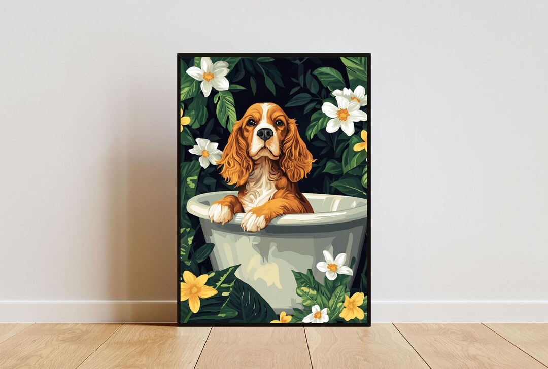 English Cocker Spaniel in Bathtub Poster, Funny Dog Poster, English ...