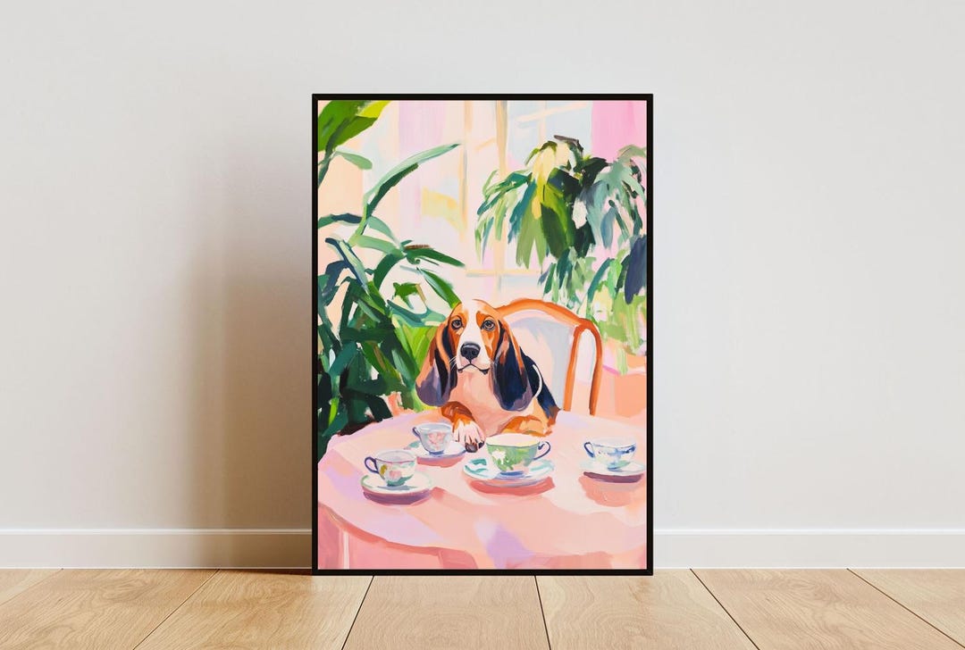 Retro Basset Hound Poster, Basset Hound Oil Painting, Vintage Basset ...