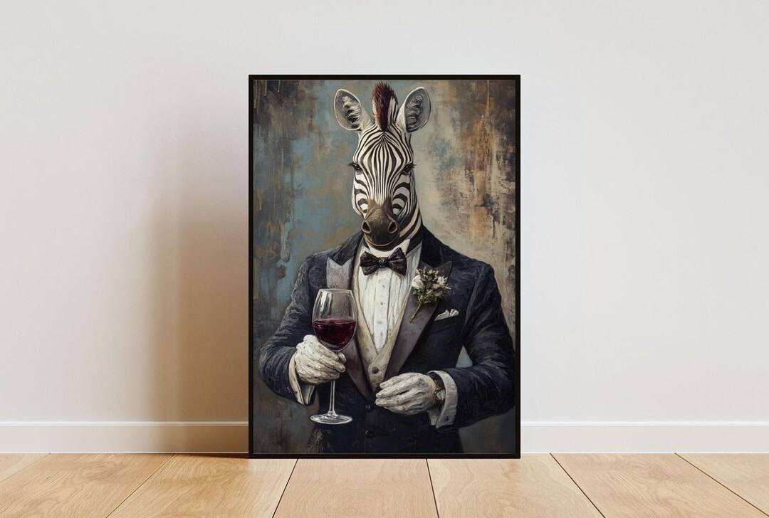 Zebra in Tuxedo Poster, Animal Poster, Zebra in Suit Print, Zebra ...