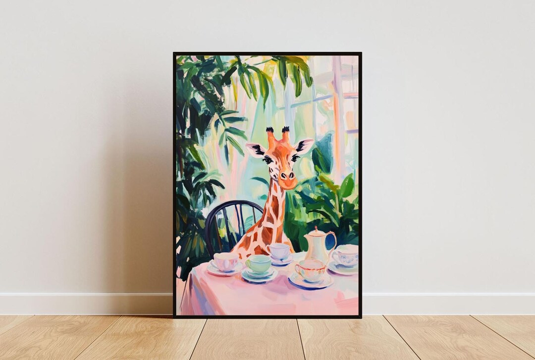 Retro Giraffe Poster, Giraffe Oil Painting, Vintage Giraffe Poster ...