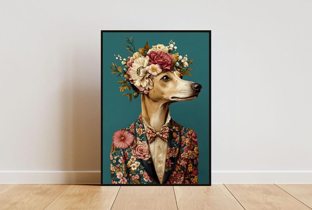 Whippet in Suit Poster, Whippet Portrait, Whippet Oil Painting, Animal ...