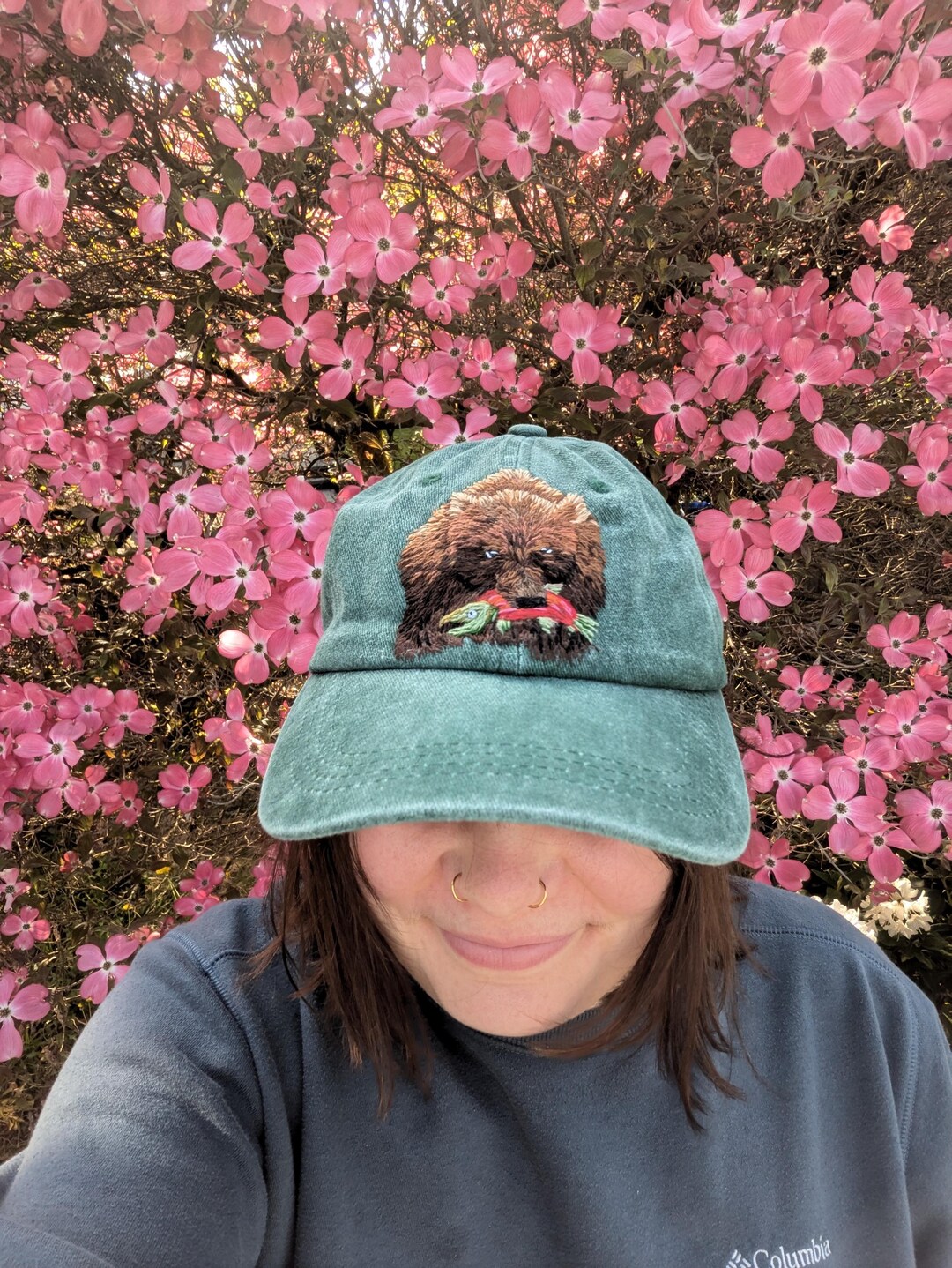 Hand Embroidered Grizzly Bear & Salmon Ballcap - Etsy