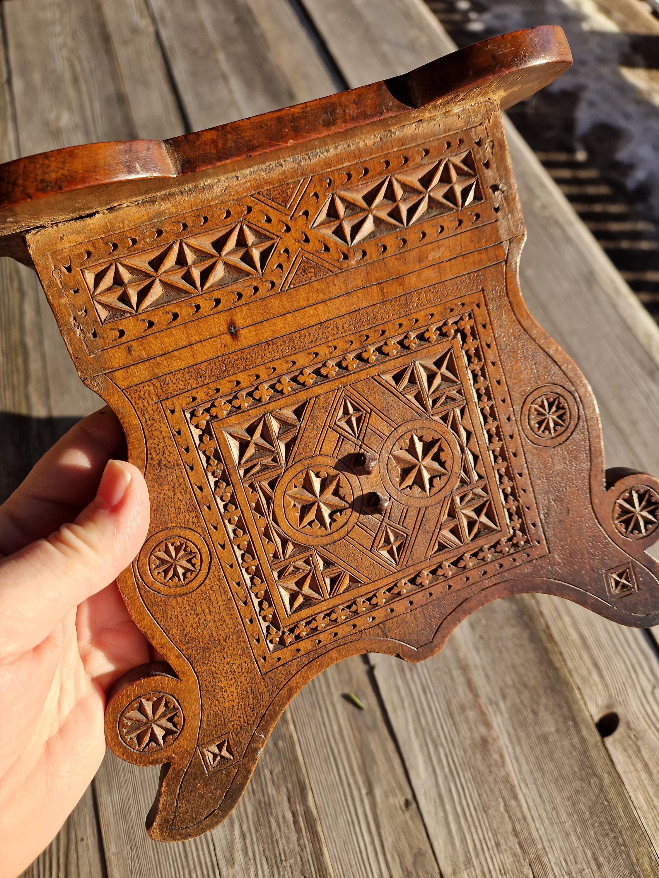 Antique Norwegian Stool Hand Carved Stool Chip Carved Stool Karveskurd ...