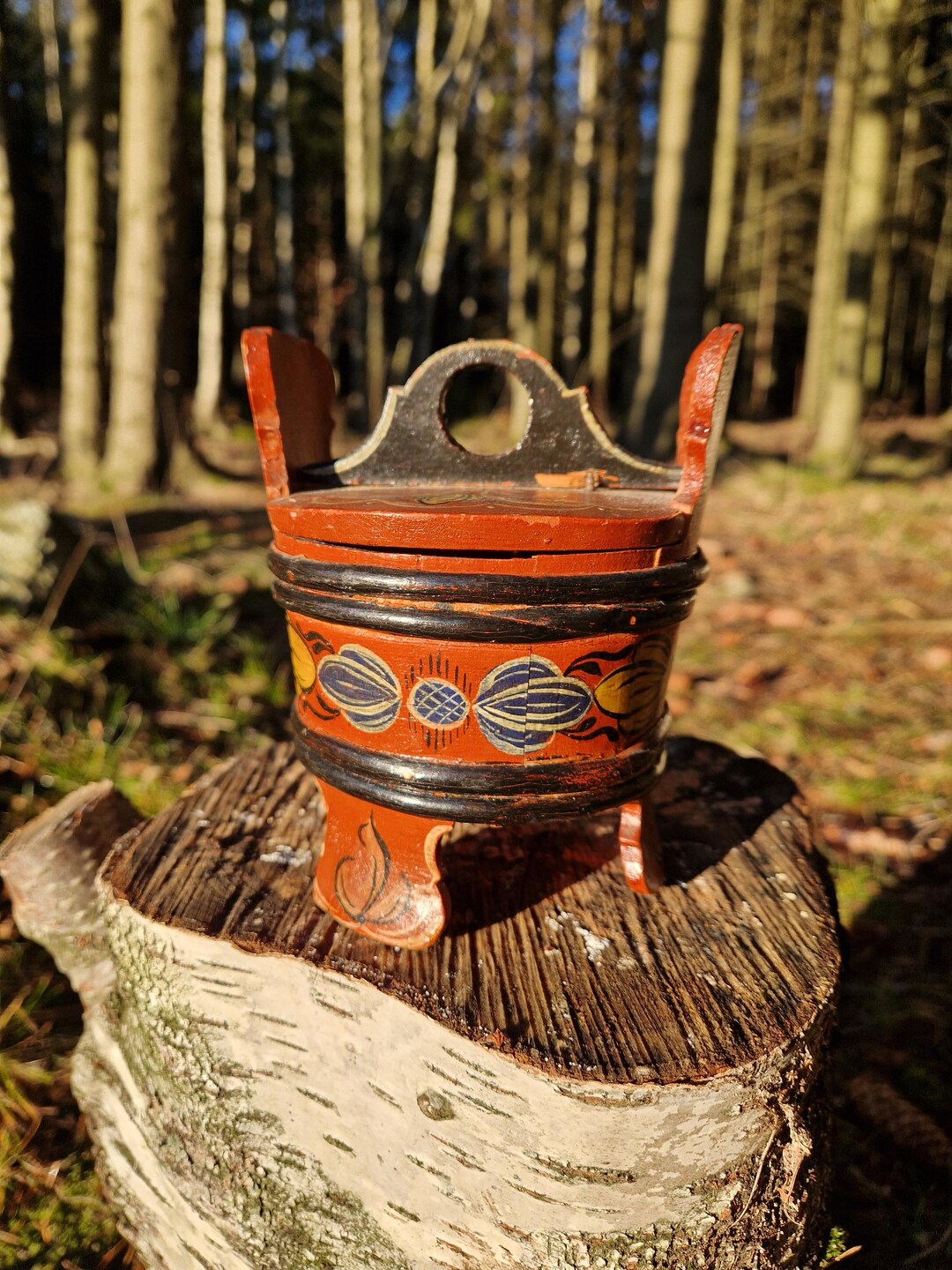 Antique Norwegian Tine Box | Painted Butter Dish | Handcrafted Folk Art ...