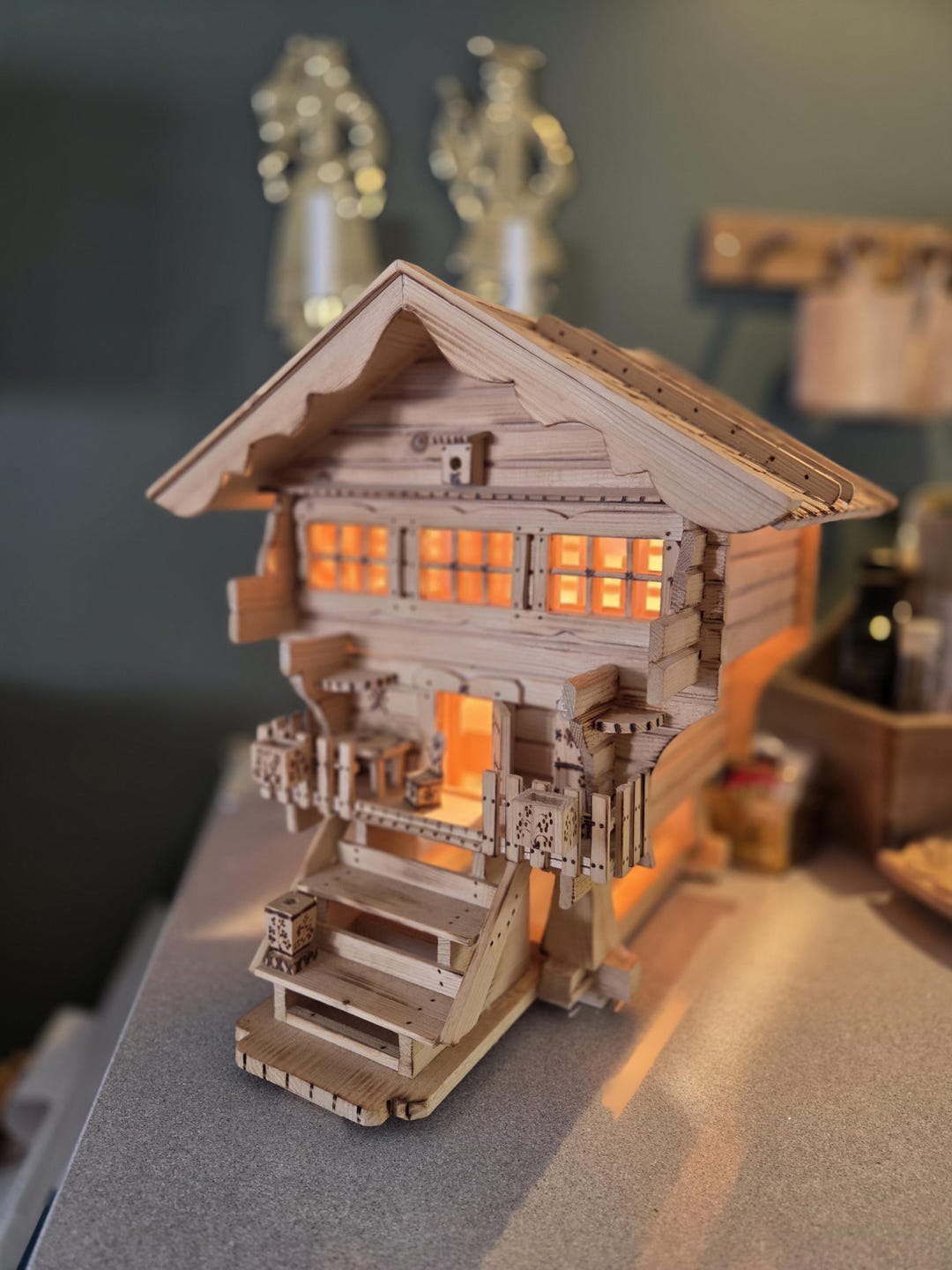 Vintage Norwegian Stabbur House Lamp | Hand-carved Wooden Cabin ...